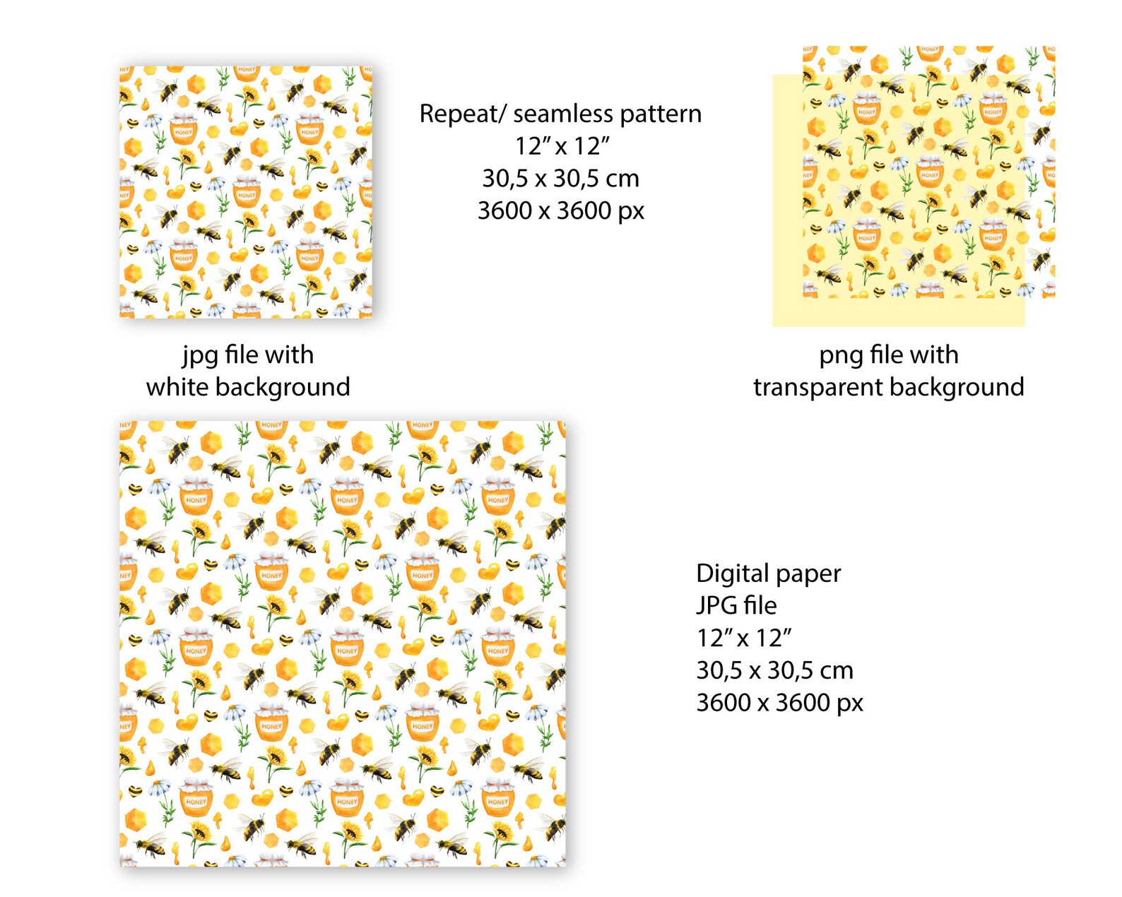 Honey Bee Digital Paper Repeat Seamless Pattern Watercolor - Etsy