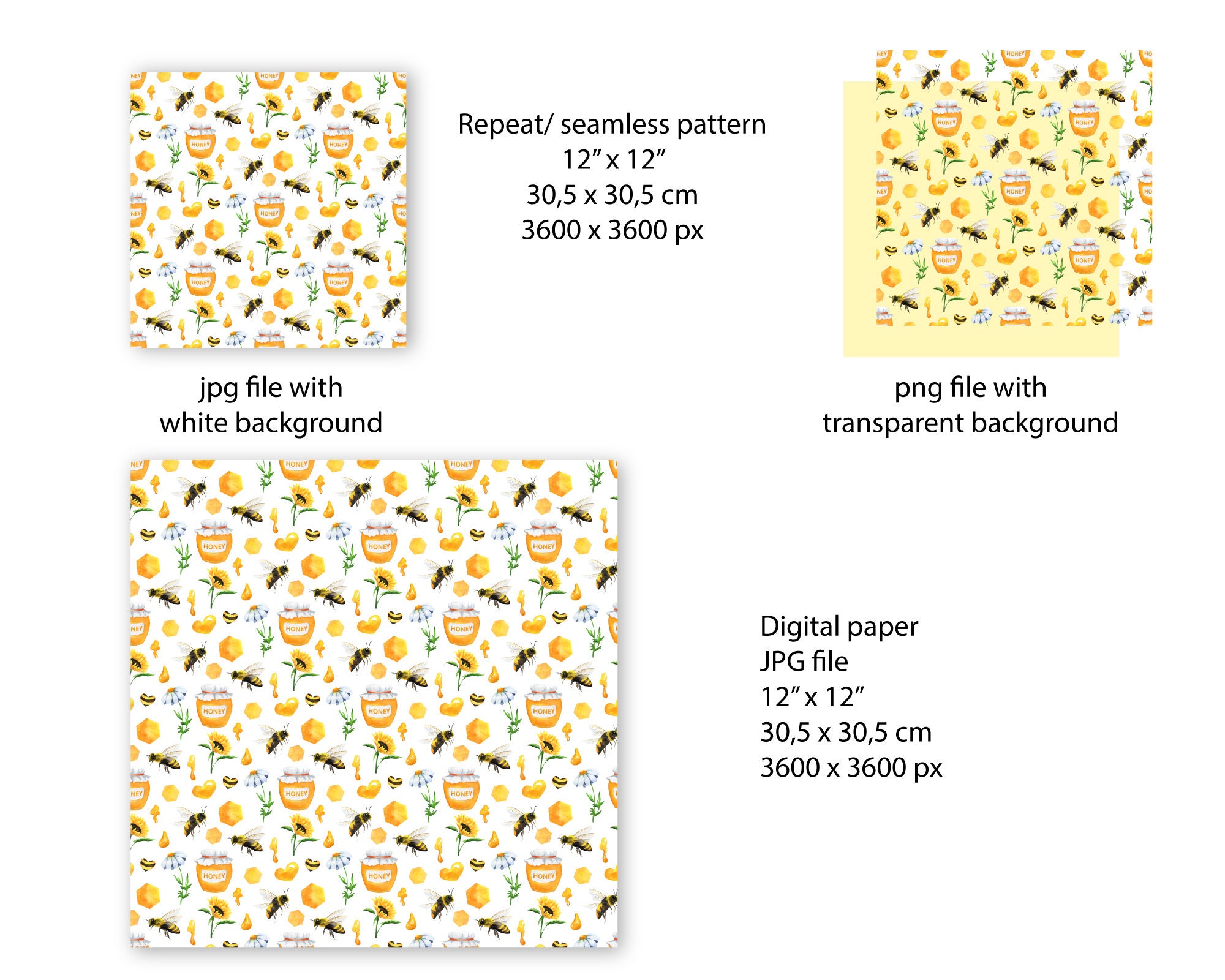 Honey Bee Digital Paper Repeat Seamless Pattern Watercolor - Etsy
