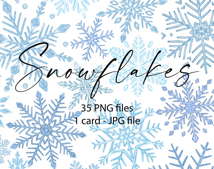 Blue Glitter Snowflake Clipart Bundle: Winter Frozen PNG (digital ...