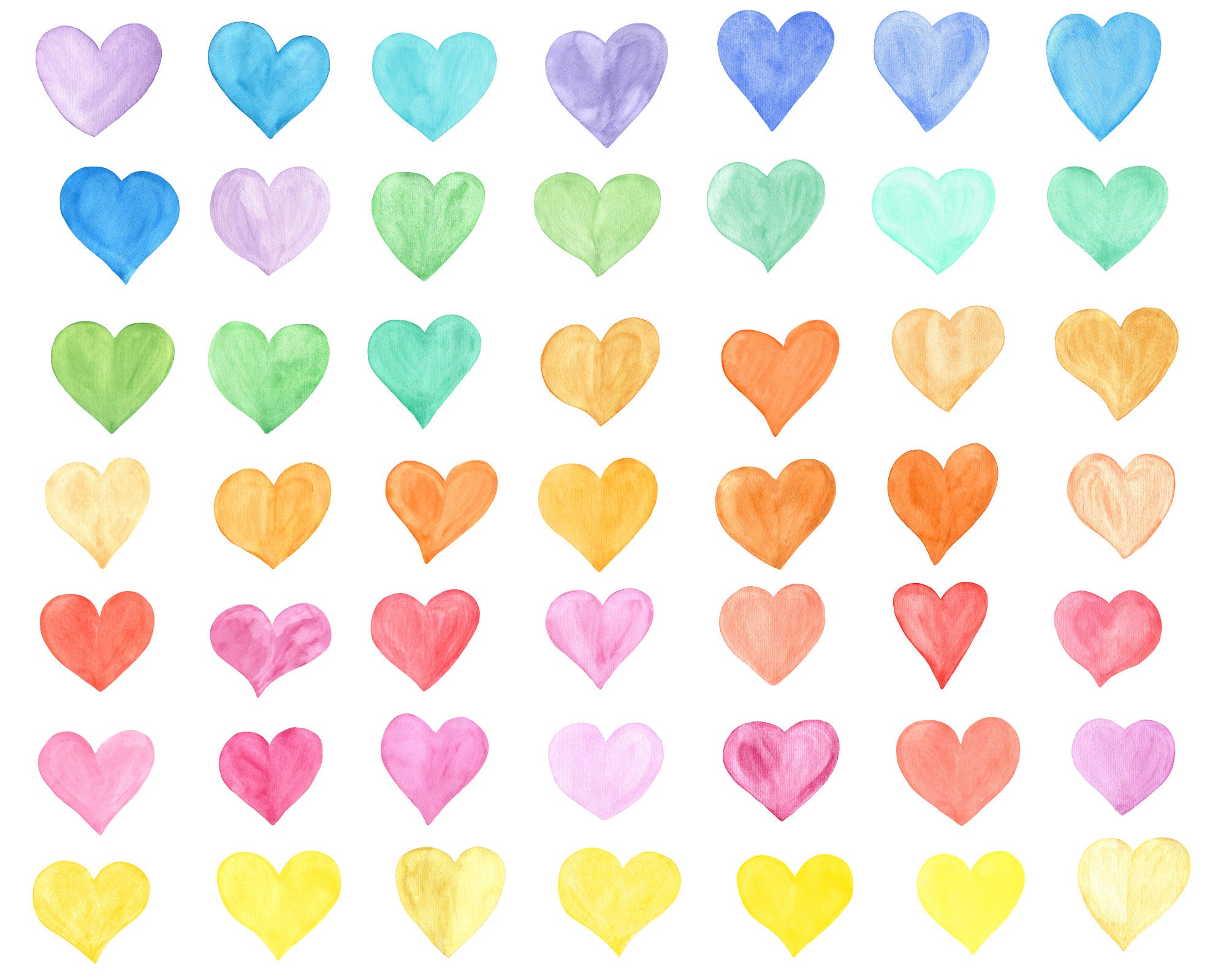 Watercolor Hearts Clipart. Multicolor Hearts Clipart. Colorful | Etsy