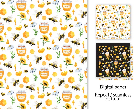 Honey Bee Digital Paper Repeat Seamless Pattern Watercolor - Etsy