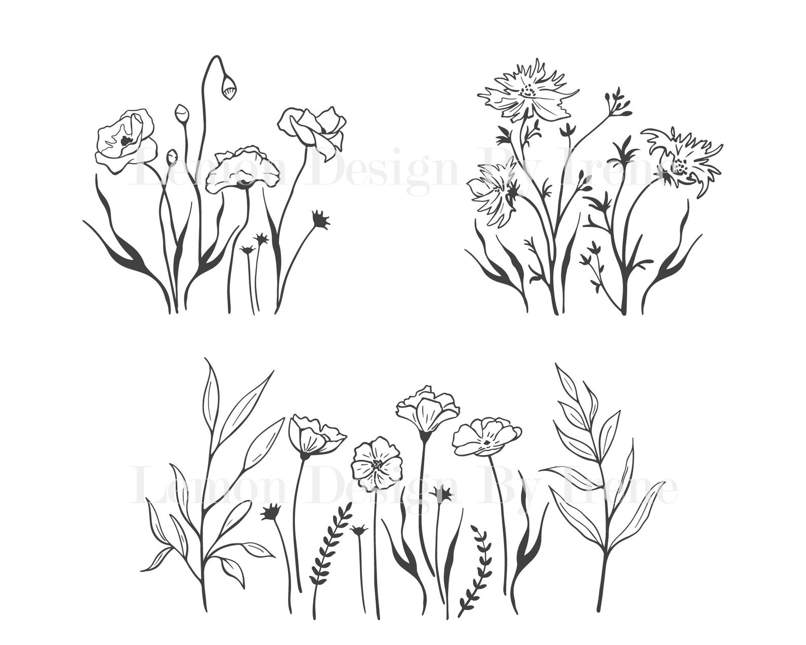 Wildflowers Svg Hand Drawn Floral Svg Wild Flowers Etsy