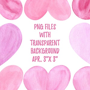 Valentines Day PNG. Watercolor Hearts Clipart. Pink, Red, Rose Hearts ...
