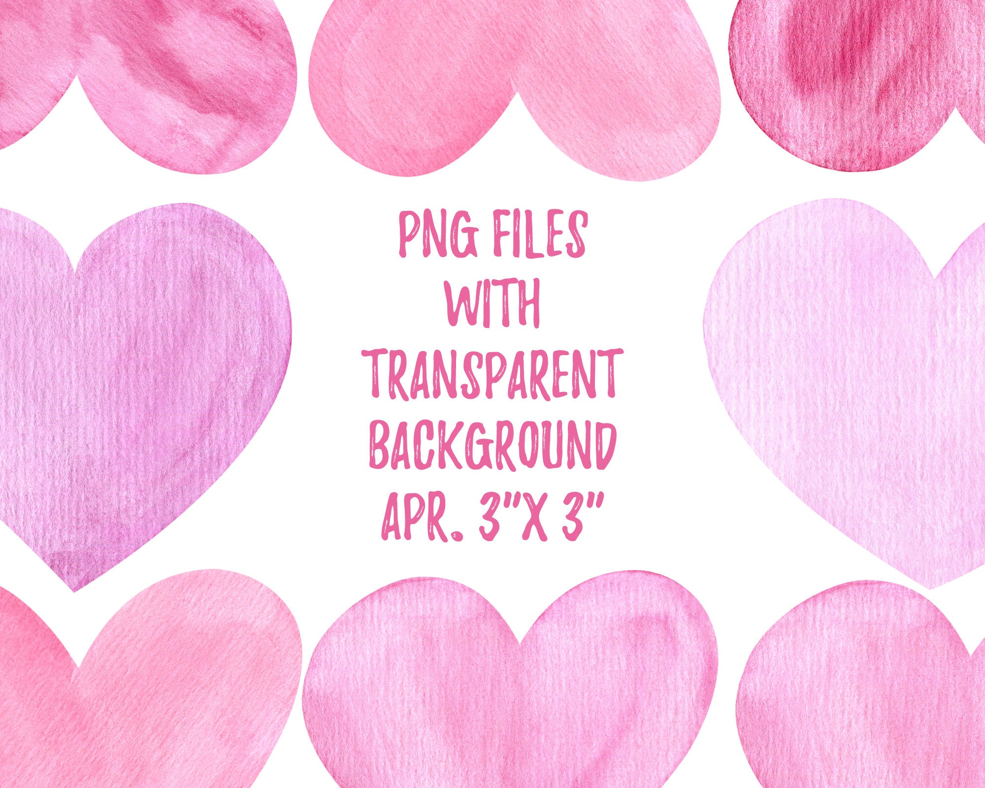 Valentines Day PNG. Watercolor Hearts Clipart. Pink, Red, Rose Hearts ...