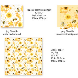 Honey Bee Seamless Pattern, Digital Paper With Honeybees, Honeycombs ...