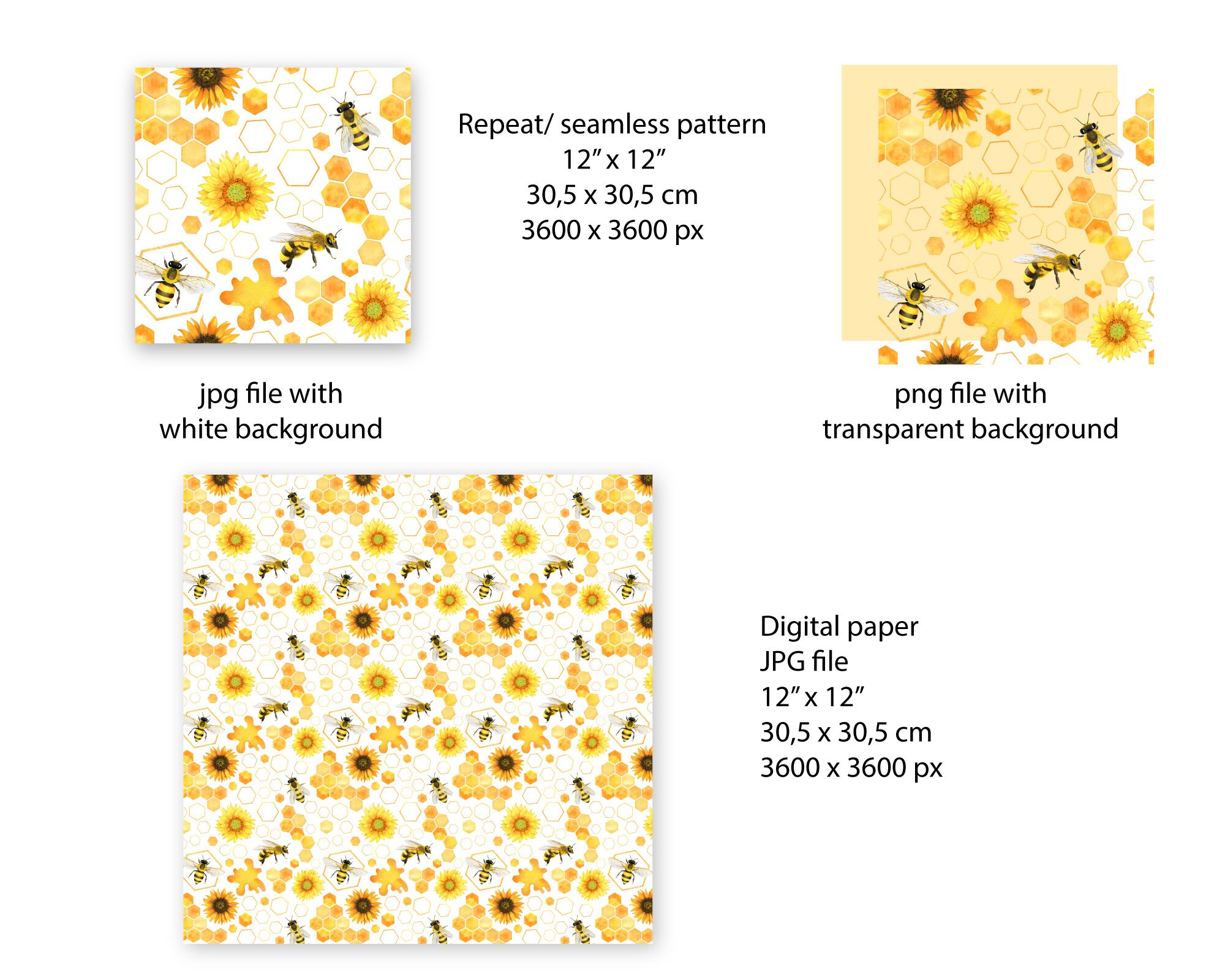 Honey Bee Seamless Pattern Digital Paper With Honeybees - Etsy