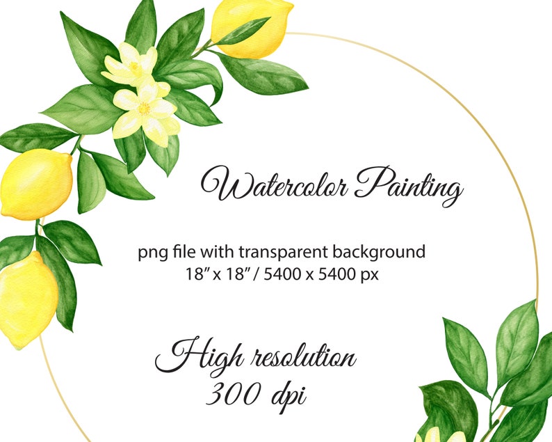 Lemon Wreath. Lemon Frame PNG. Lemons Watercolor Clipart. - Etsy