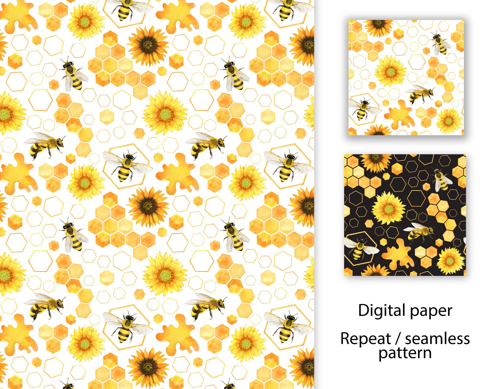 Honey Bee Seamless Pattern Digital Paper With Honeybees - Etsy