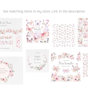 Butterflies and Flowers Digital Paper - Watercolor Floral Butterfly ...