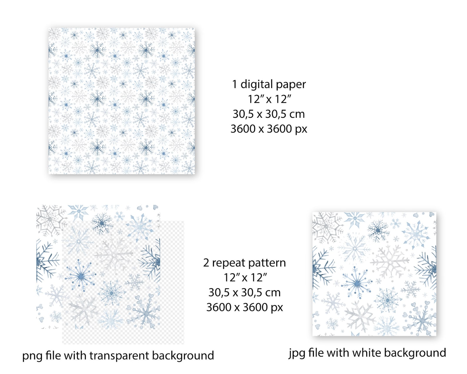 Watercolor Snowflake Digital Paper Blue and Silver Christmas - Etsy