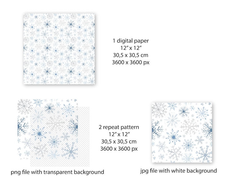 Watercolor Snowflake Digital Paper Blue and Silver Christmas - Etsy
