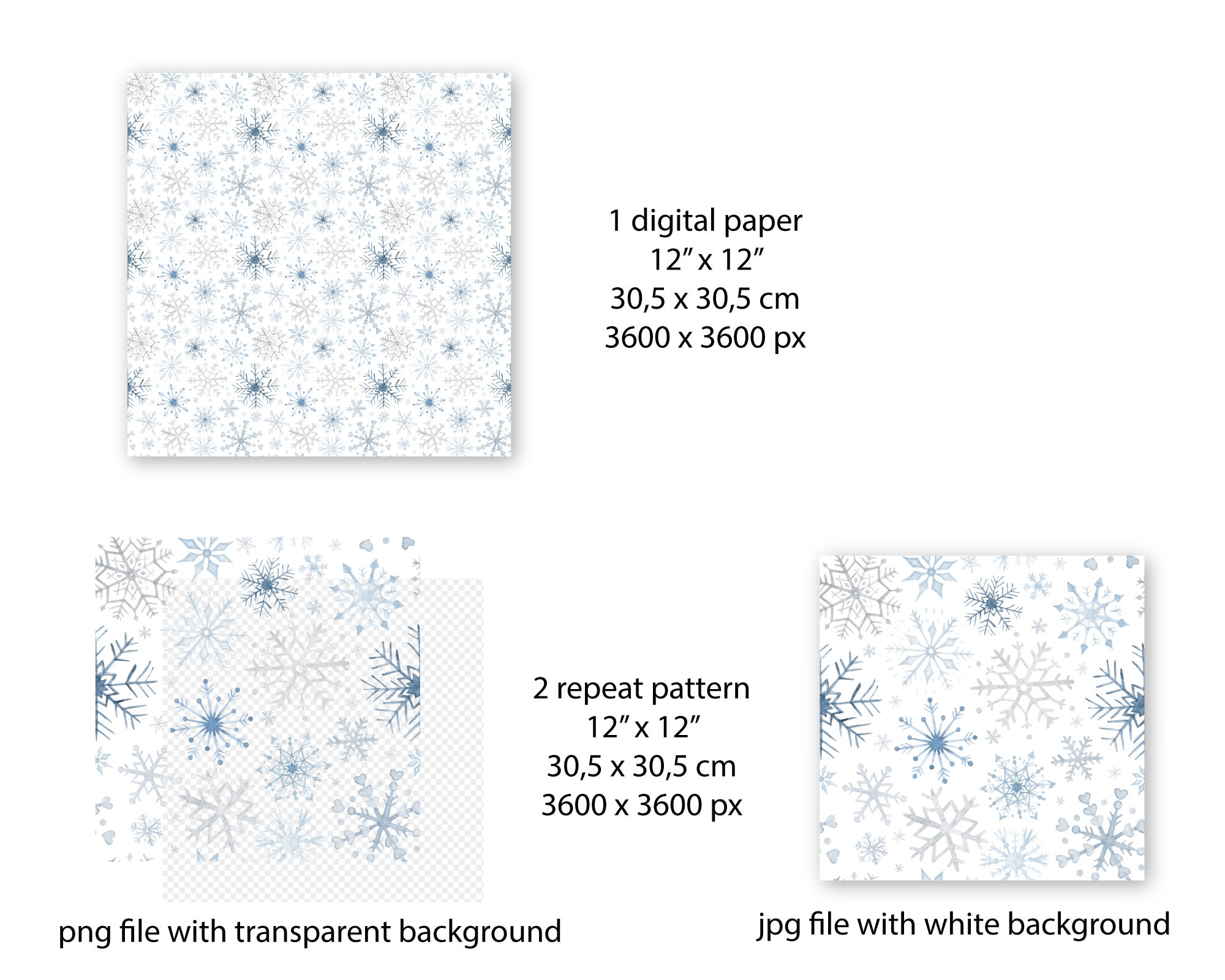 Watercolor Snowflake Digital Paper Blue and Silver Christmas - Etsy