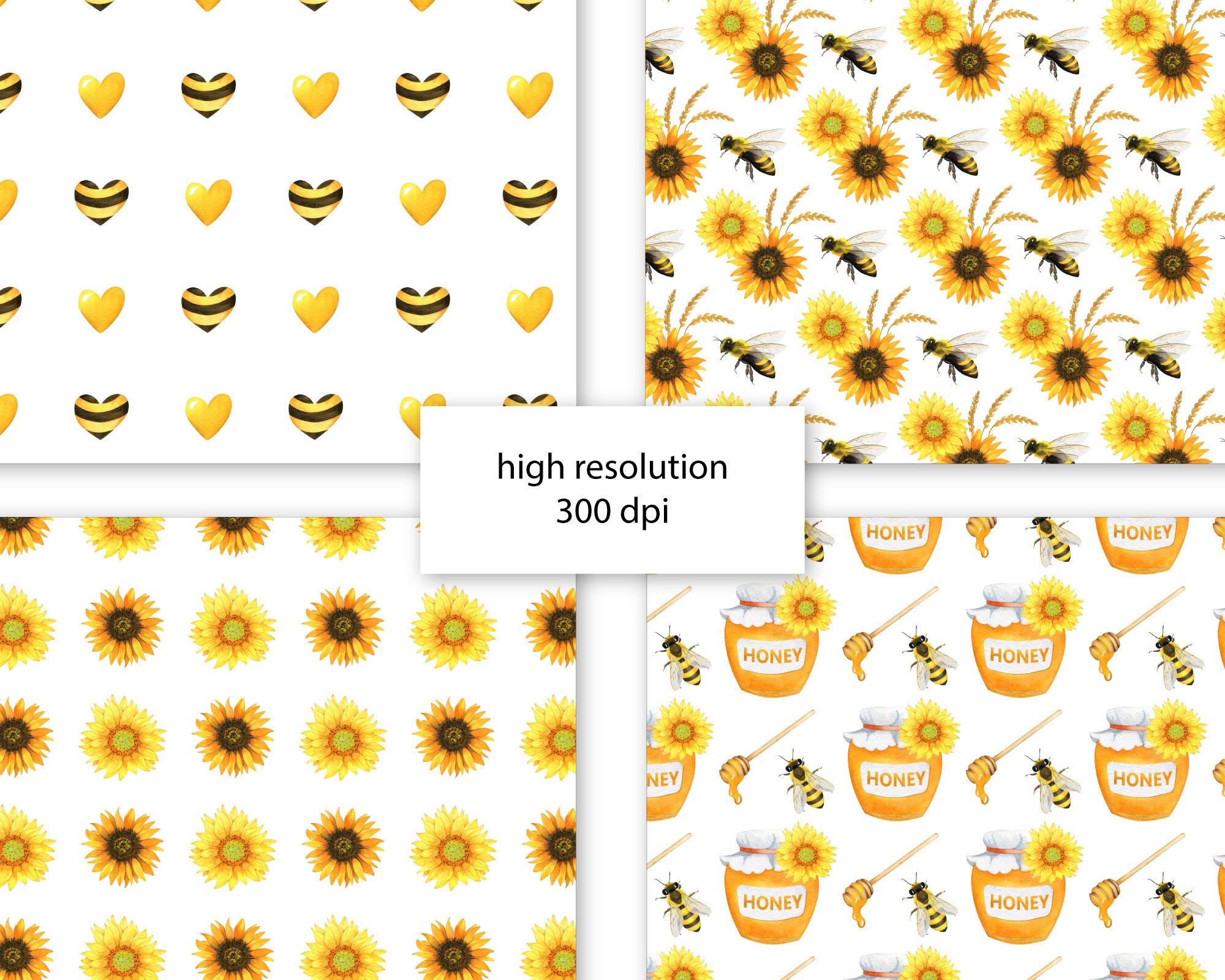 Honey Bee Digital Paper Watercolor Honeycombs Honeybees - Etsy