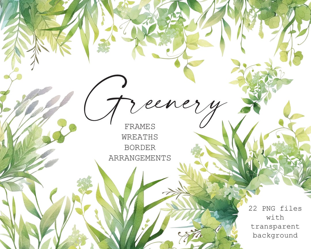 Watercolor Greenery Clipart - Foliage Clipart - Grass Clipart ...