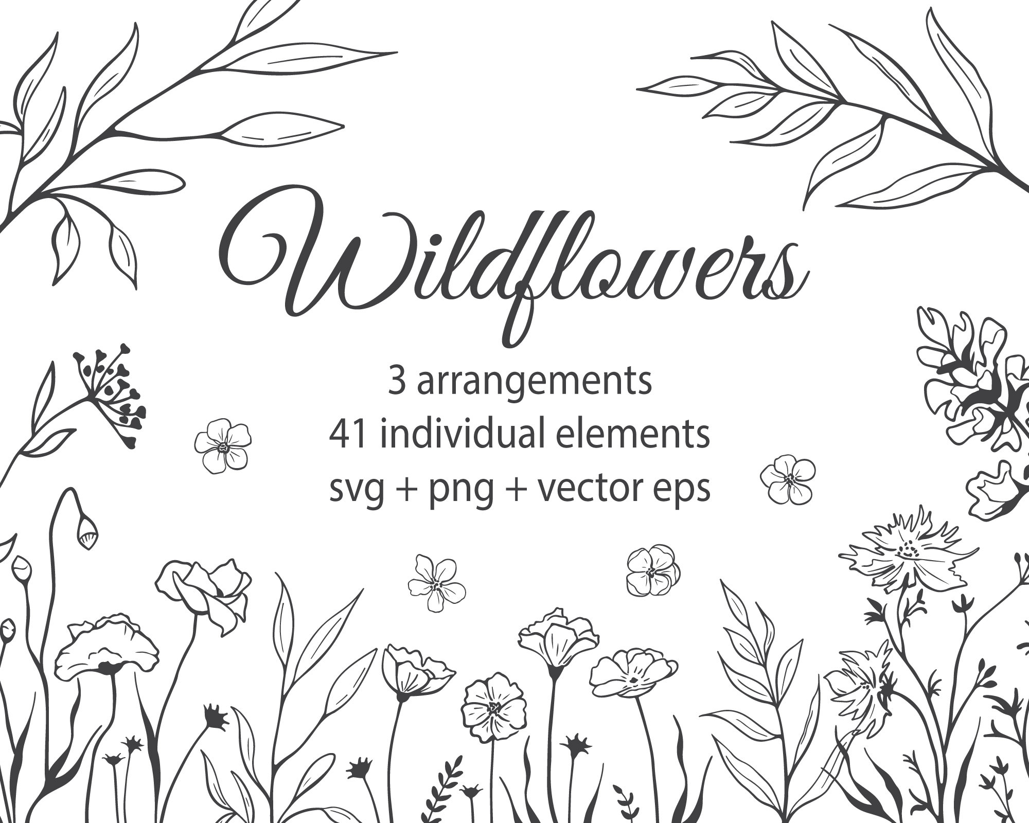 Wildflowers Svg. Hand-drawn Floral Svg. Wild Flowers - Etsy