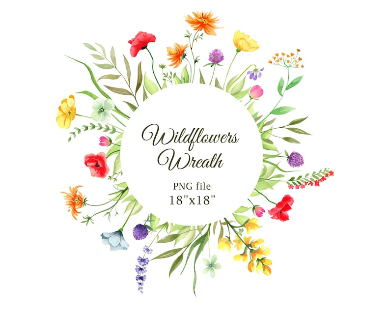 Watercolor Wildflowers Wreath Clipart. Botanical Floral Frame. - Etsy