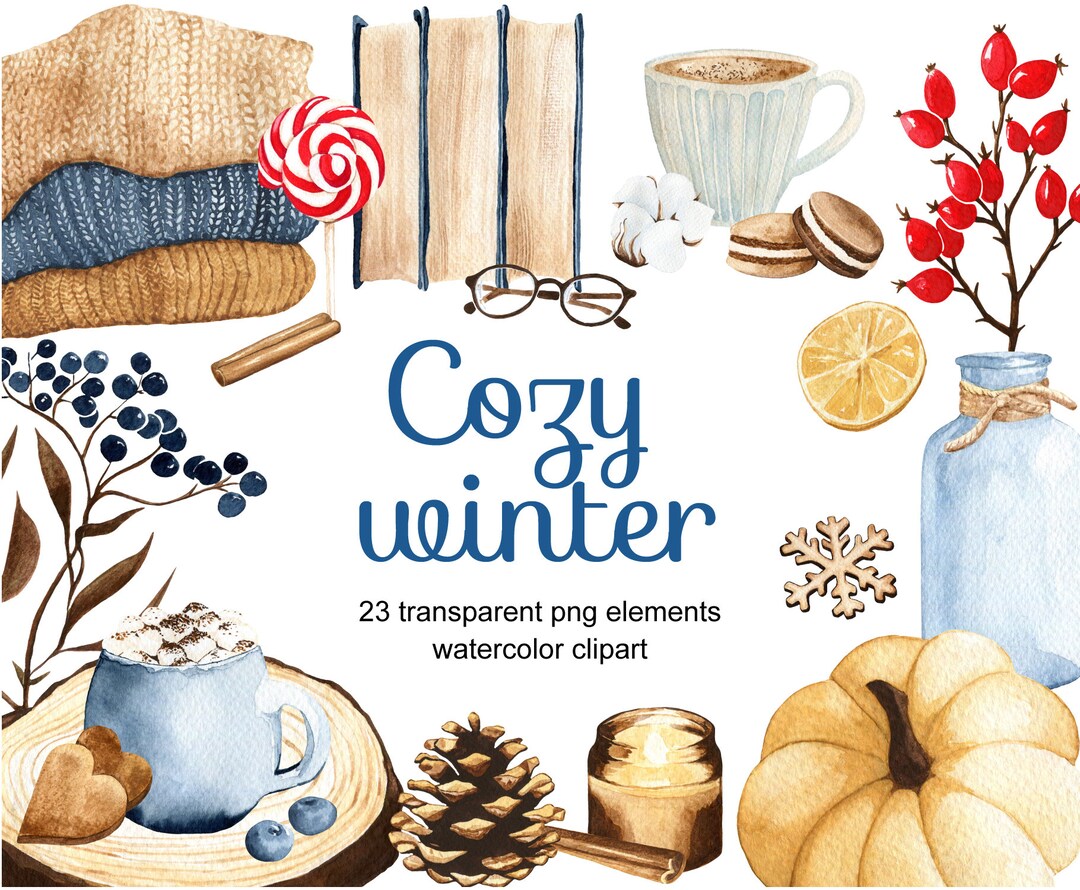 Cozy Winter Watercolor Clip Art, Christmas Coffee Tea Clipart, Hot ...