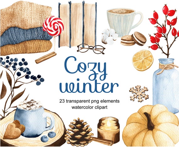 Cozy Winter Watercolor Clip Art Christmas Coffee Tea Clipart - Etsy