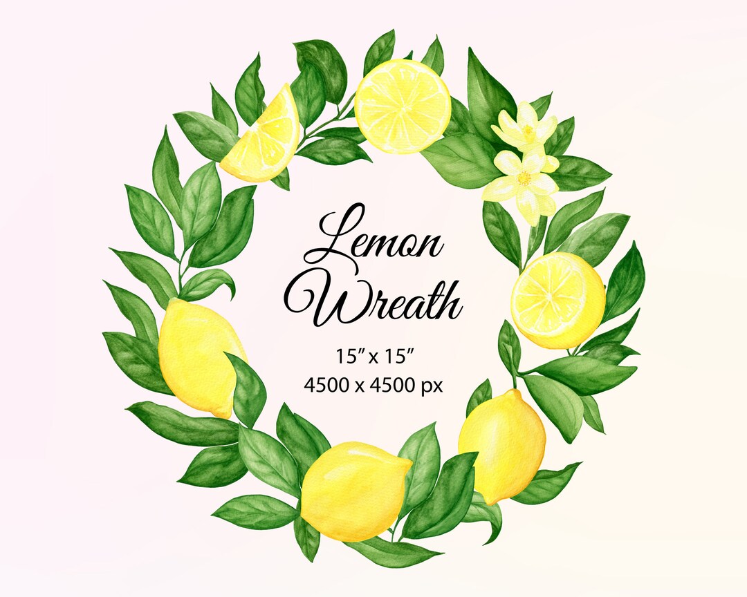 Lemon Wreath Watercolor Clipart. Lemon Frame PNG. Round Design. Bright ...