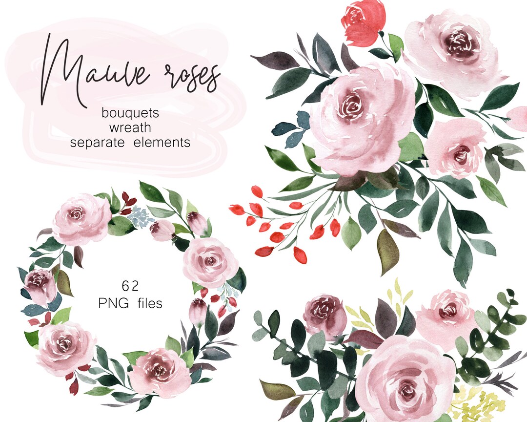 Mauve Flower Clipart, Blush Flower, Dusty Rose Png, Boho Roses, Floral ...