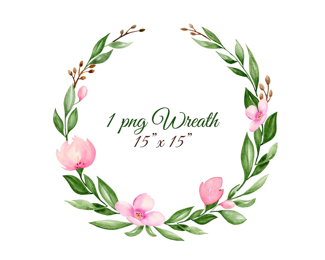 Floral Wreath. Watercolor Clipart. Png. Spring Wreath With Pink Flowers ...