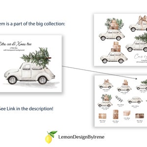 Watercolor Christmas Car, White Retro Car With Christmas Tree ...