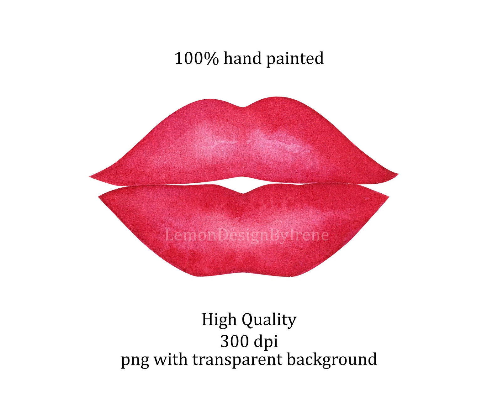 Watercolor Red Lips Kisses Hearts Clipart. Red Hearts PNG. Red Kisses ...