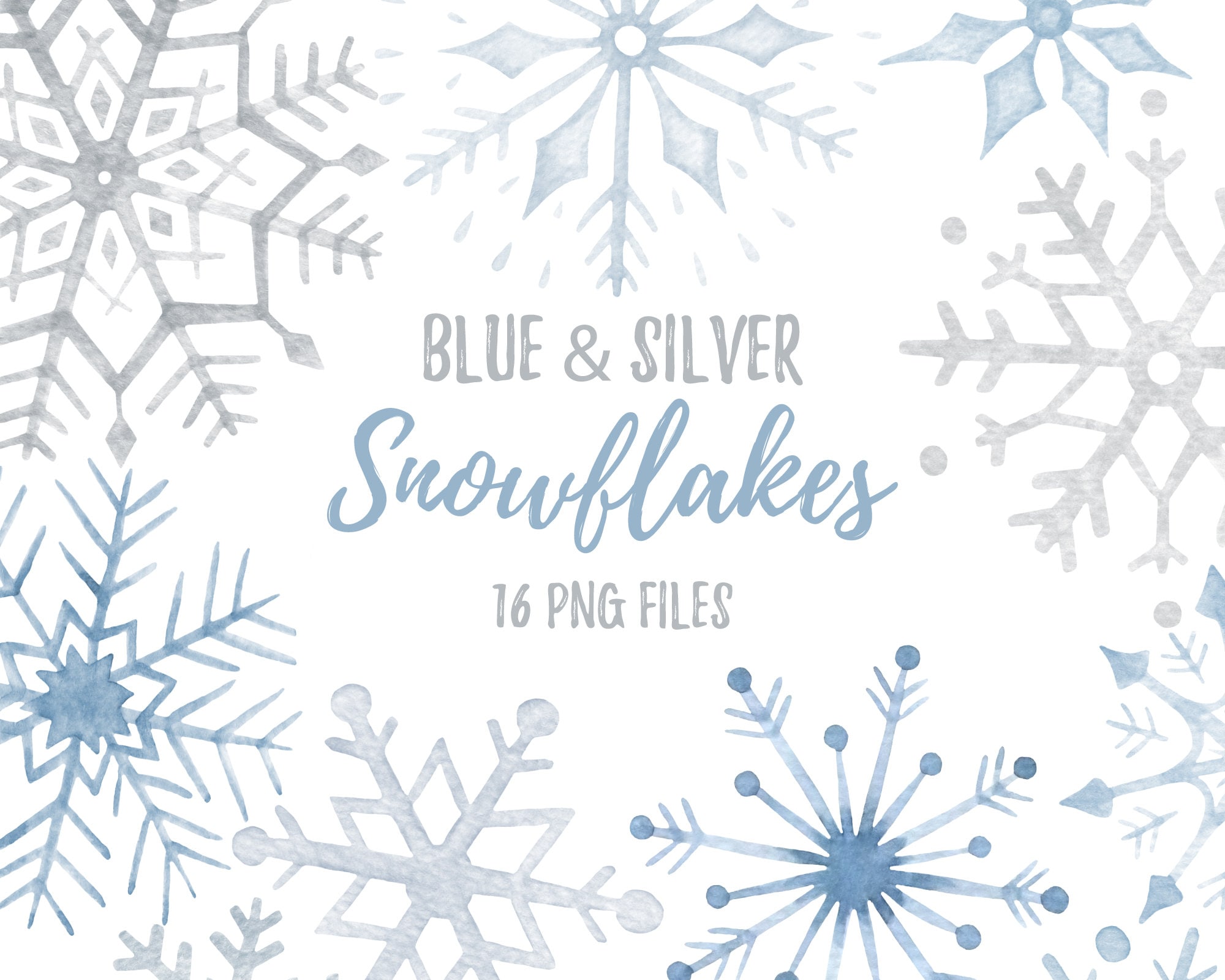 Blue Silver Snowflakes Watercolor Clip Art. Christmas Winter - Etsy