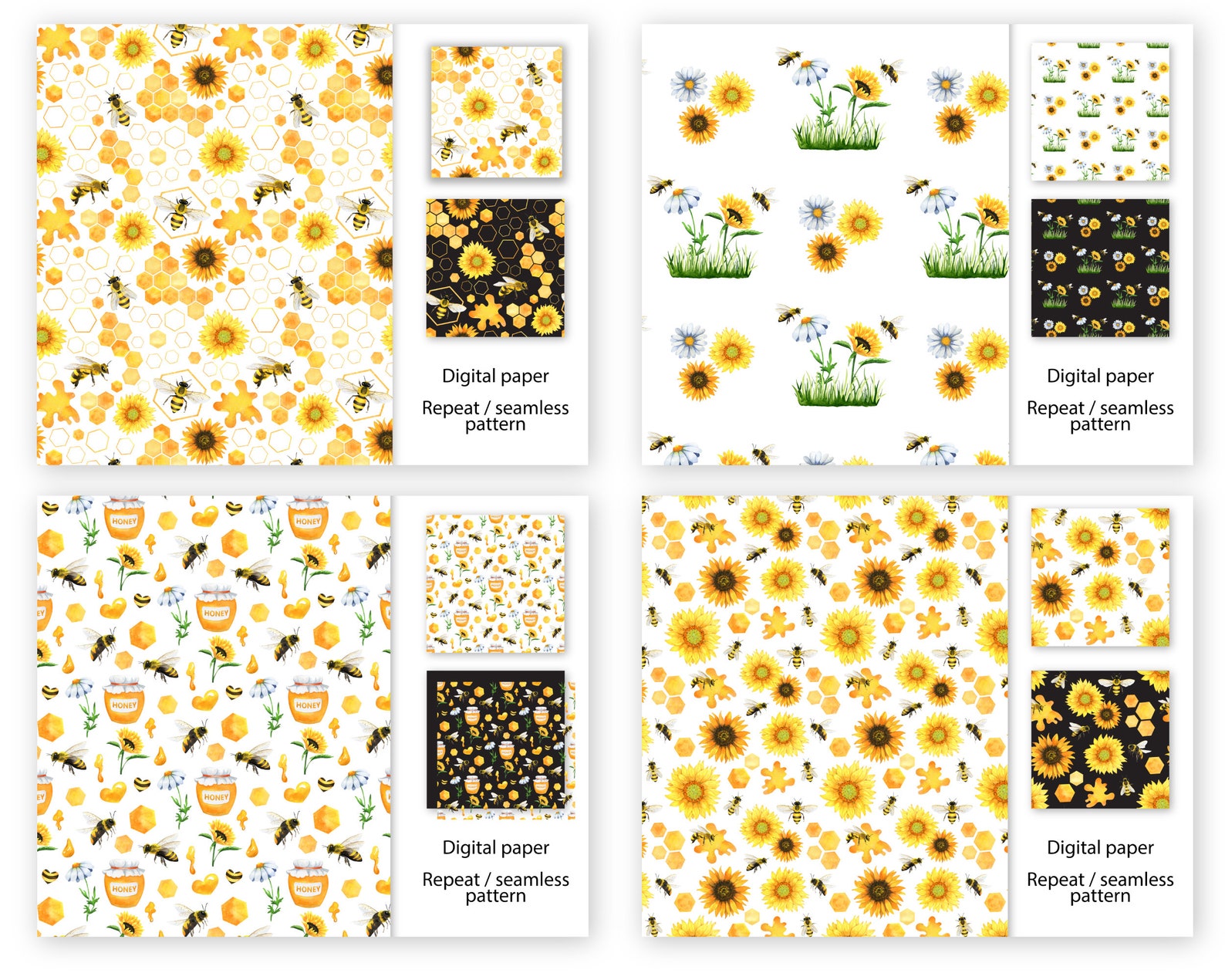 Honey Bee Bundle - Bee Seamless Pattern - Honeybee Digital Paper ...