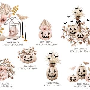 Halloween Boho Clipart, Watercolor Illustrations, Pumpkins, Bats, Scull ...
