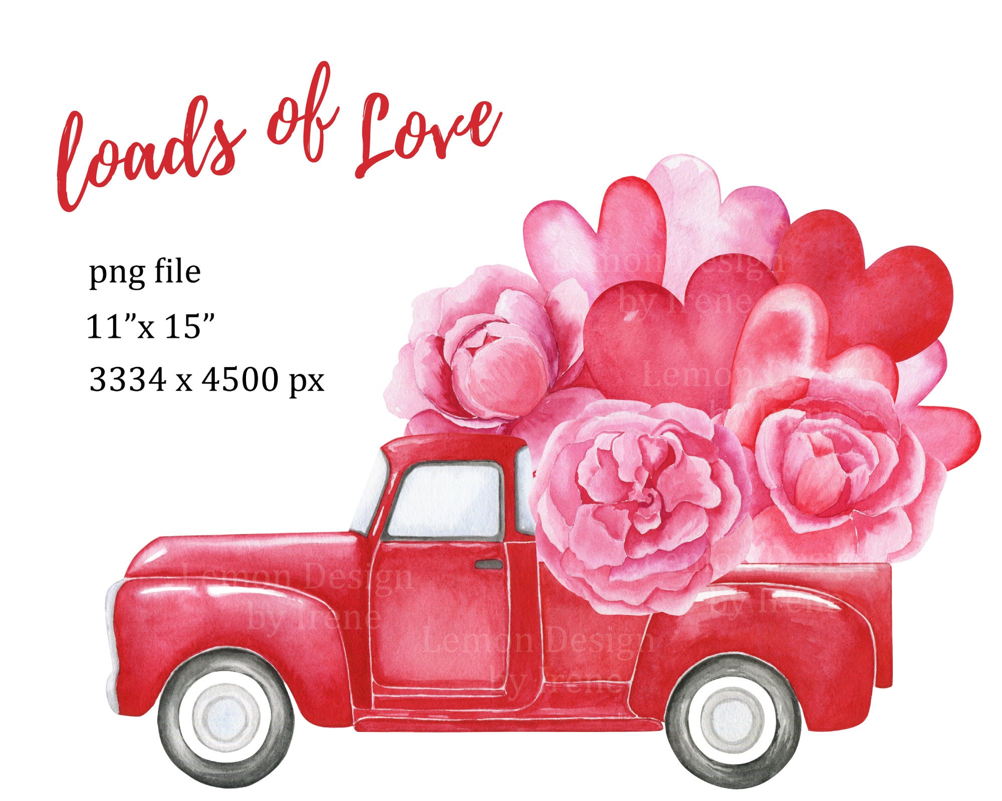 Love Red Car Valentine's Clipart. Watercolor Clip Art. - Etsy UK