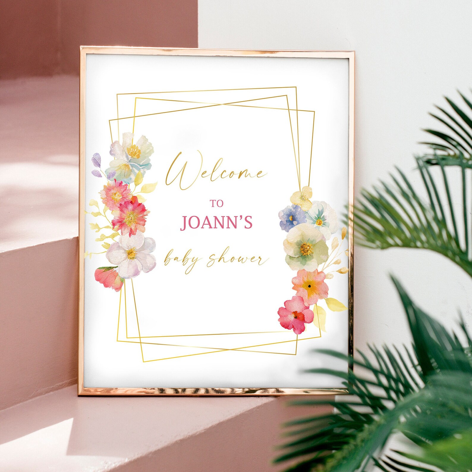 Watercolor Floral Frame, Joyful Colors, Golden Frame With Vibrant ...