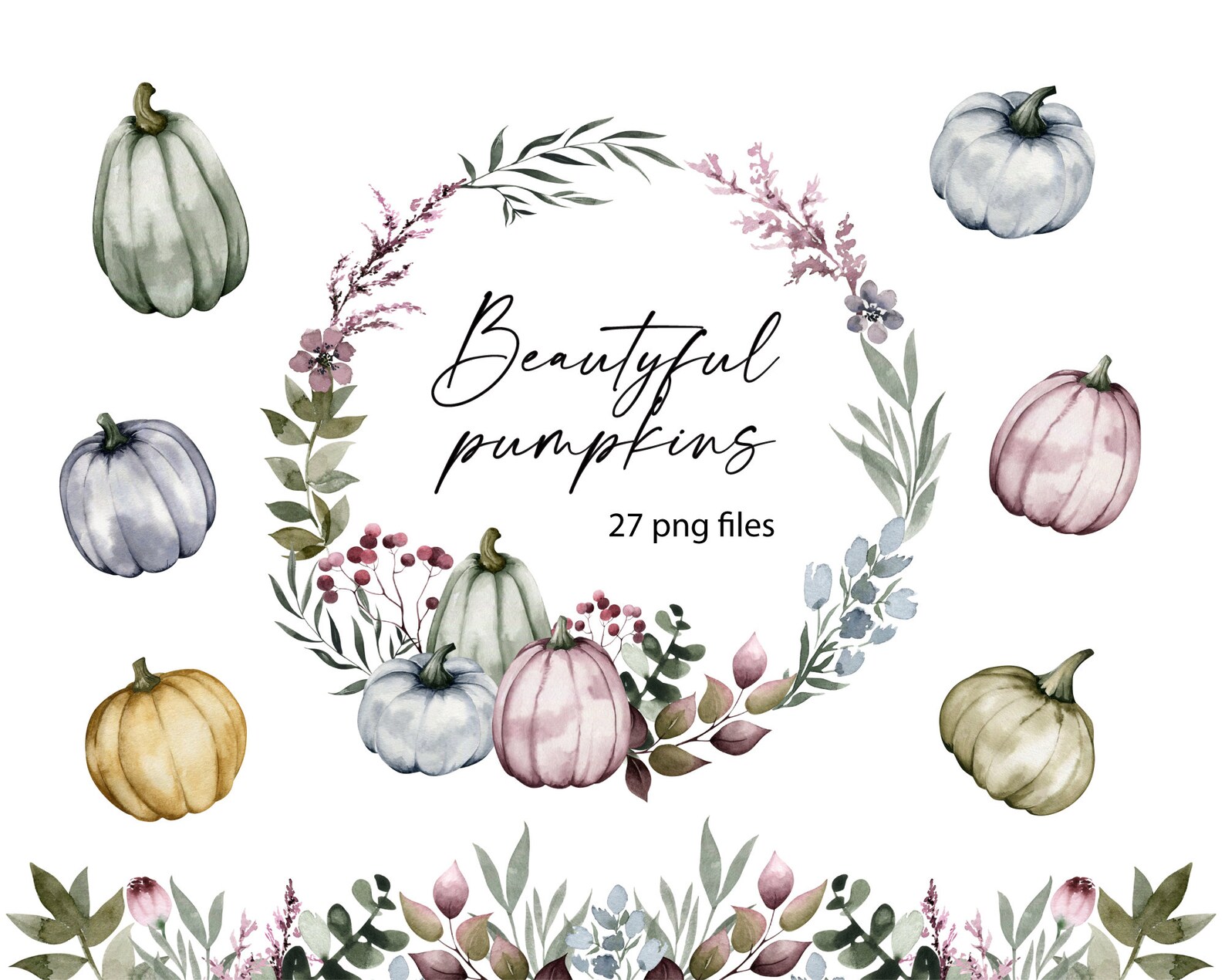 Colorful Pumpkin Watercolor Clipart Thanksgiving Clipart - Etsy