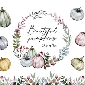 Colorful Pumpkin Watercolor Clipart, Thanksgiving Clipart, Wreath ...