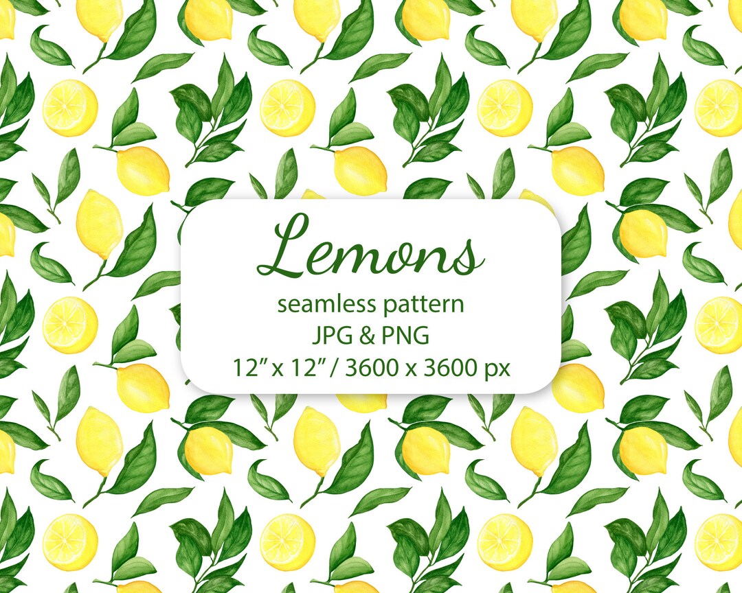 Lemons Digital Paper. Seamless Pattern. Watercolor Clipart. Repeat ...