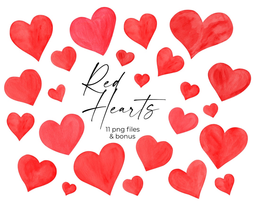 Watercolor Red Hearts Clipart, Valentine's Day PNG (instant Download ...