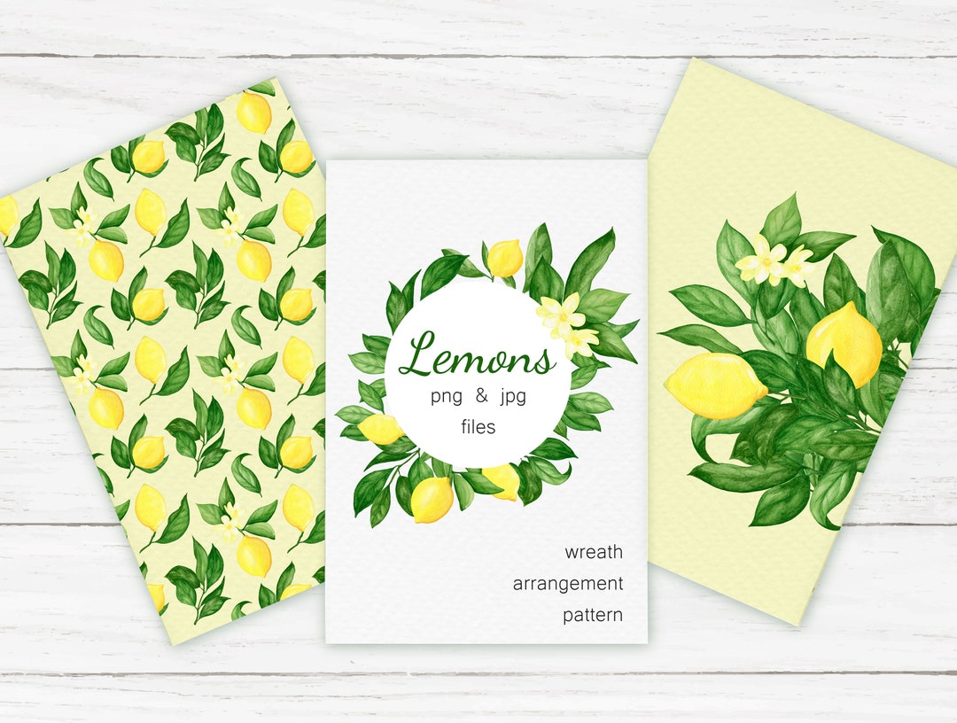 Lemons Watercolor Clipart. Digital Paper. Lemons Wreath Frame PNG ...
