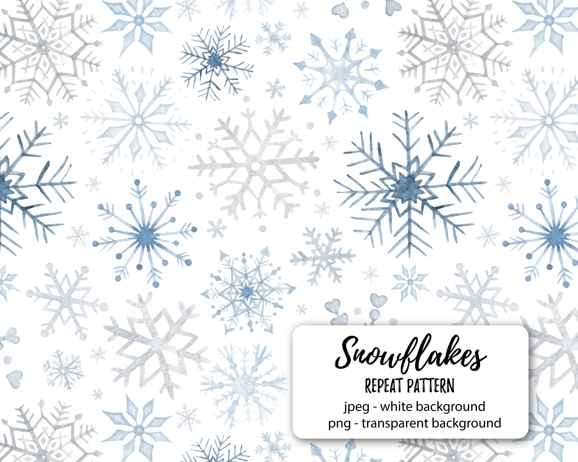 Watercolor Snowflake Digital Paper Blue and Silver Christmas - Etsy
