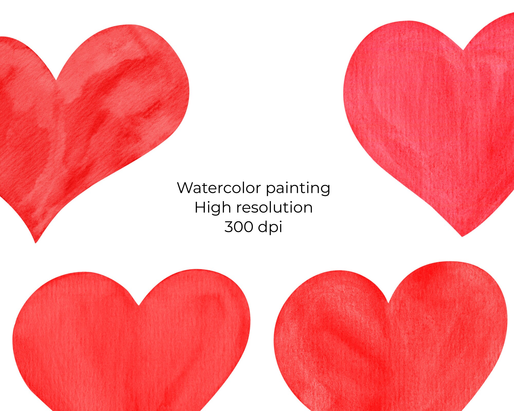 Watercolor Red Hearts Clipart Valentines Day PNG Hand Drawn - Etsy