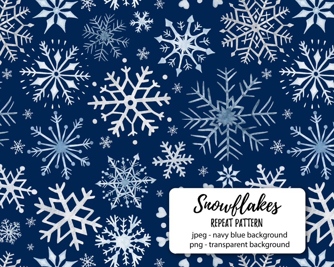 Watercolor Snowflake Digital Paper, Navy Blue Christmas Background ...