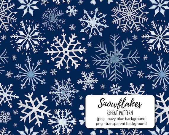 Watercolor Snowflake Digital Paper Navy Blue Christmas | Etsy