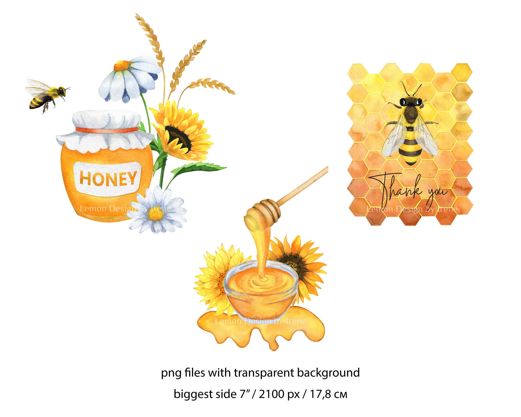 Honey Bee Watercolor Clipart, Honeybee Png, Honeycomb, Beehive, Spoon ...