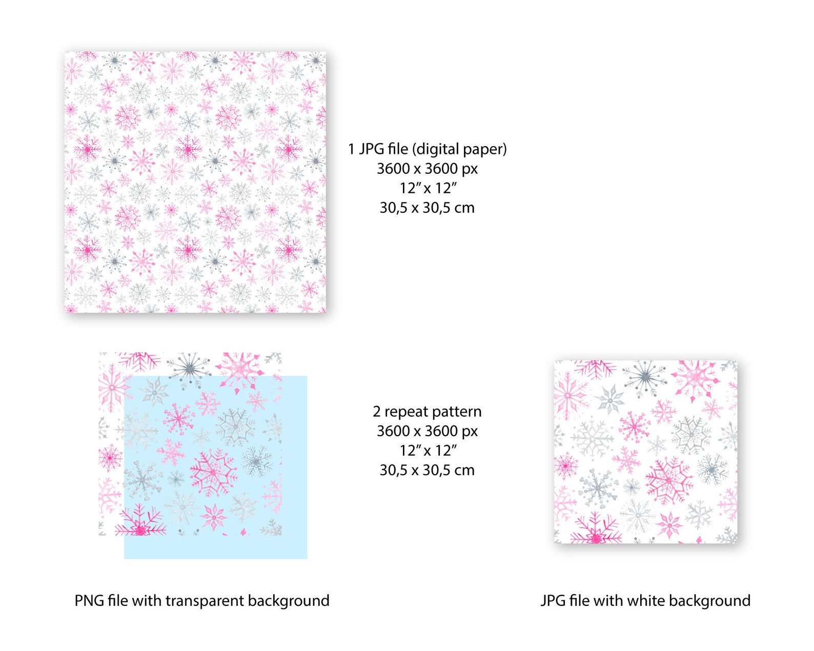 Pink and Grey Snowflake Digital Paper, Repeat Seamless Pattern ...