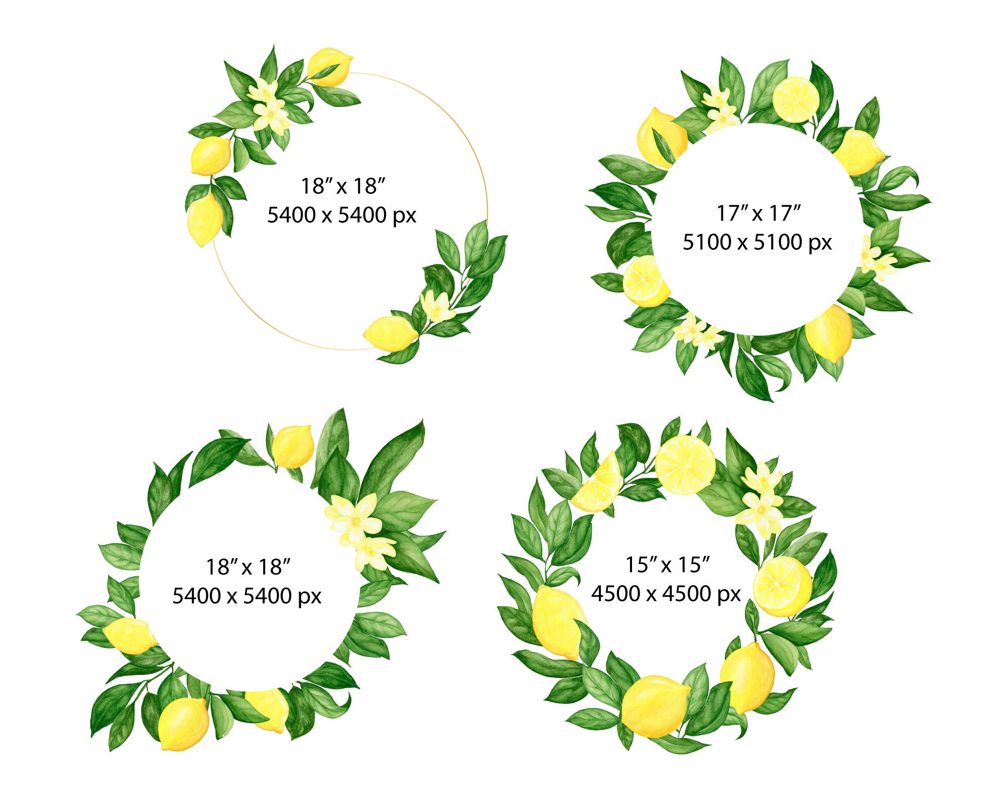 Lemon Wreaths Watercolor Clipart. Lemon Frame PNG. Bright, Yellow ...