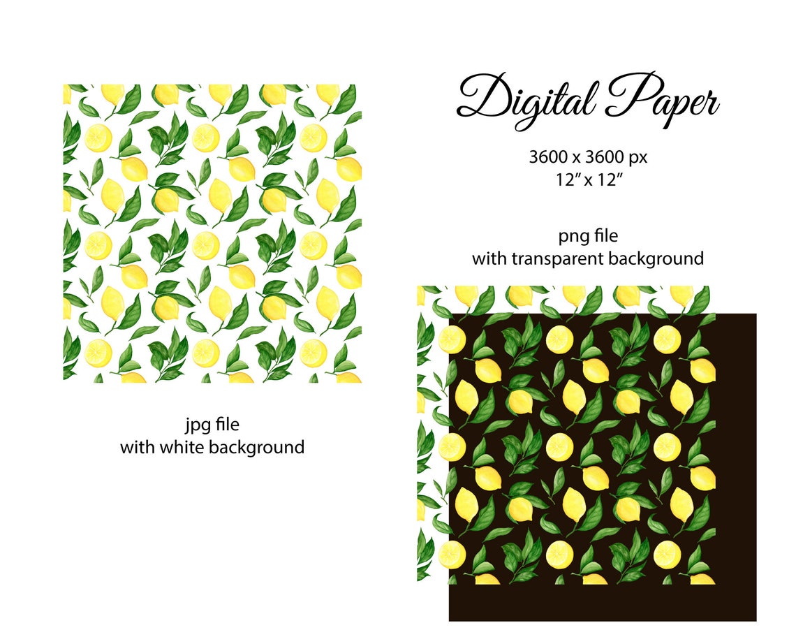 Lemons Digital Paper. Seamless Pattern. Watercolor Clipart. - Etsy