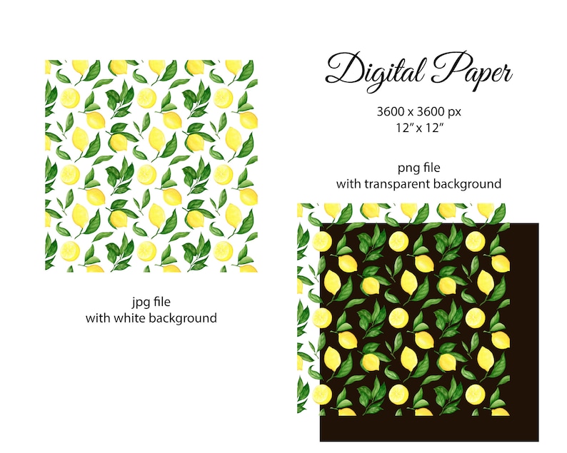 Lemons Digital Paper. Seamless Pattern. Watercolor Clipart. Repeat ...