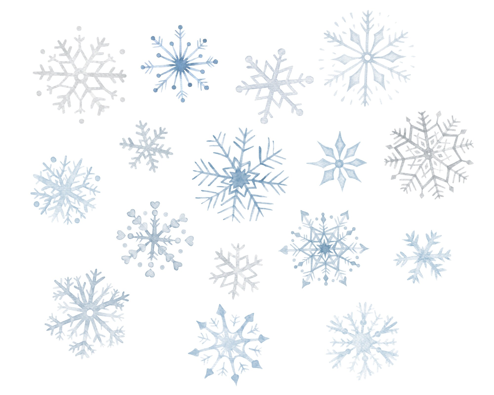 Blue, Silver Snowflakes Watercolor Clip Art. Christmas, Winter Wedding ...