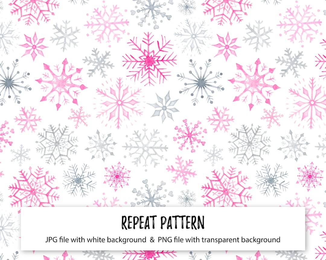 Pink and Grey Snowflake Digital Paper, Repeat Seamless Pattern ...