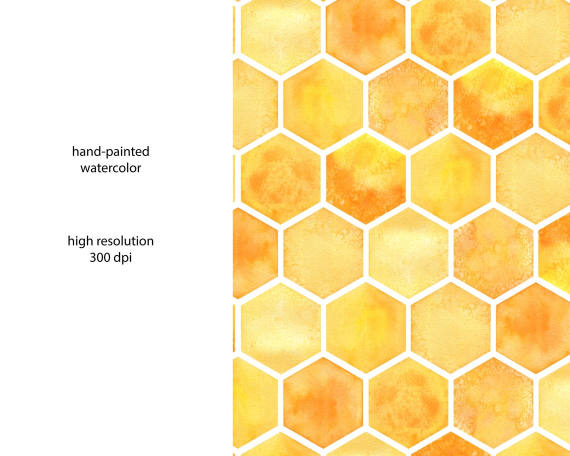 Honeycombs Digital Paper, Repeat Seamless Pattern, Watercolor Honey ...