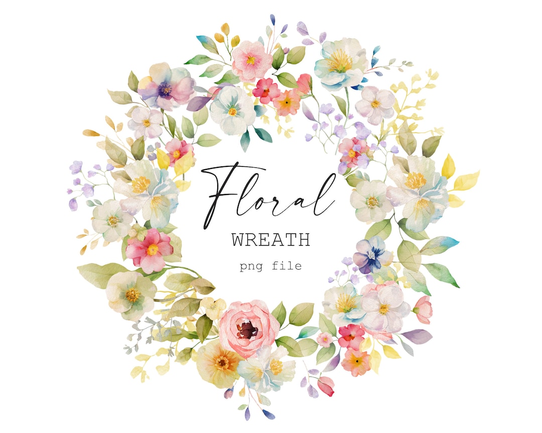 Watercolor Floral Wreath, Floral Clipart, Soft Colors, Summer Flowers ...